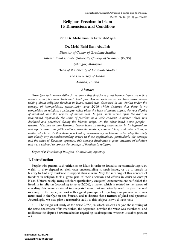 (PDF) Religious Freedom in Islam Its Dimensions and Conditions