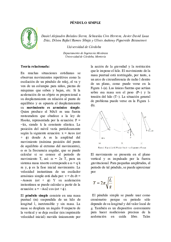 (DOC) Lab #1 Péndulo simple