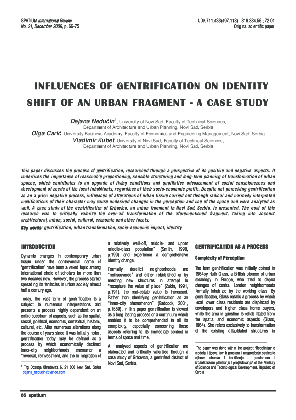(PDF) Influences of gentrification on identity shift of an urban ...