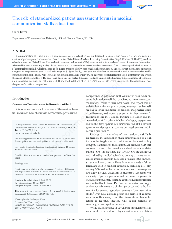 (PDF) The role of standardized patient assessment forms in medical ...