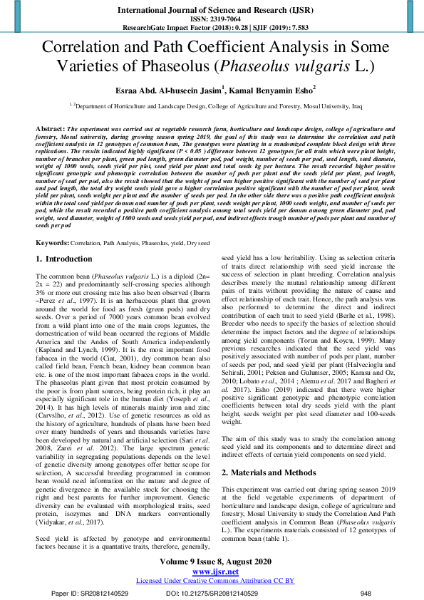 (PDF) Correlation and Path Coefficient Analysis in Some Varieties of Phaseolus (Phaseolus vulgaris L