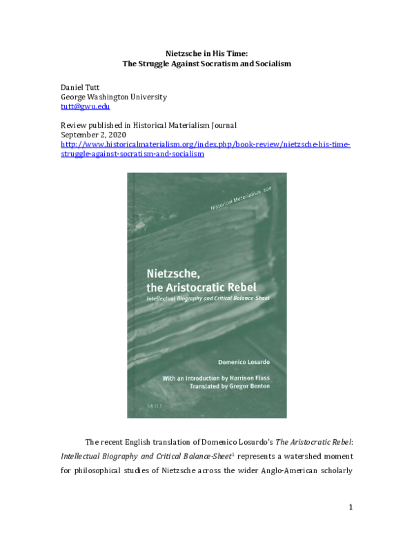 (DOC) Nietzsche in His Time: The Struggle Against Socratism and Socialism