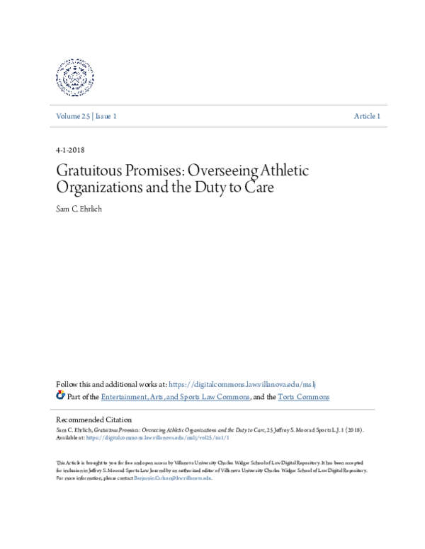 (PDF) Gratuitous Promises: Overseeing Athletic Organizations and the ...
