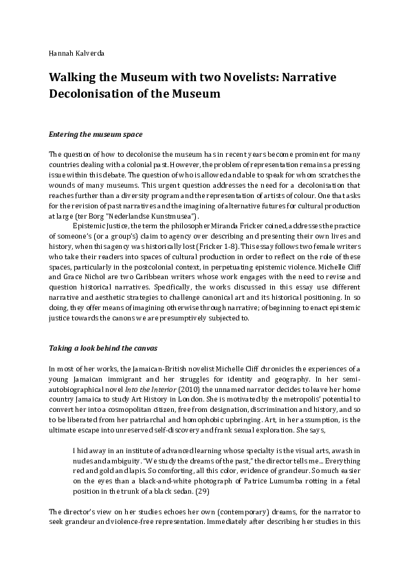 (PDF) Walking the Museum with two Novelists: Narrative Decolonisation ...