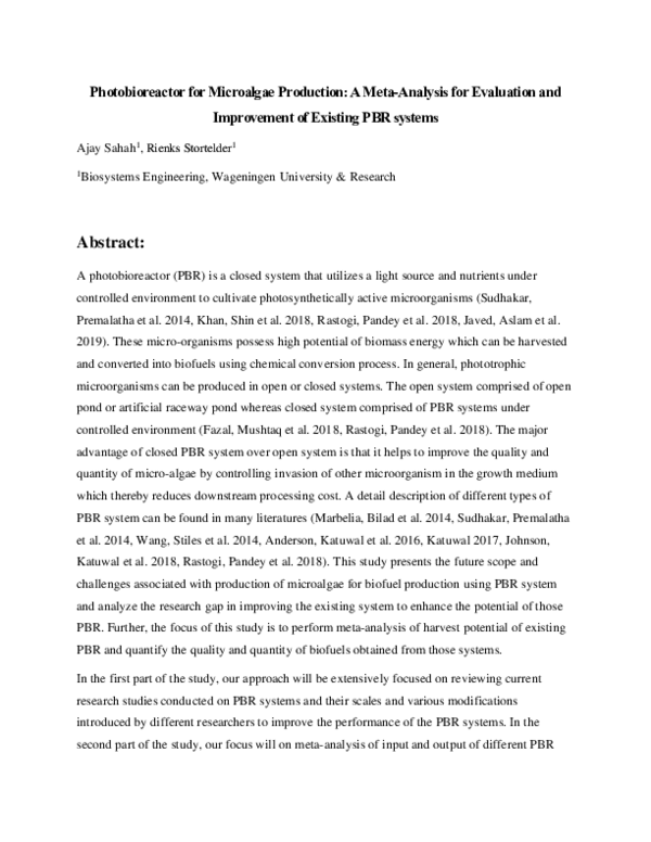 (PDF) Photobioreactor for Microalgae Production: A Meta-Analysis for ...