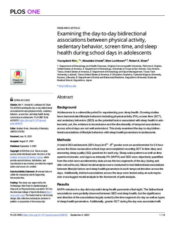 (PDF) Examining the day-to-day bidirectional associations between physical activity, sedentary ...
