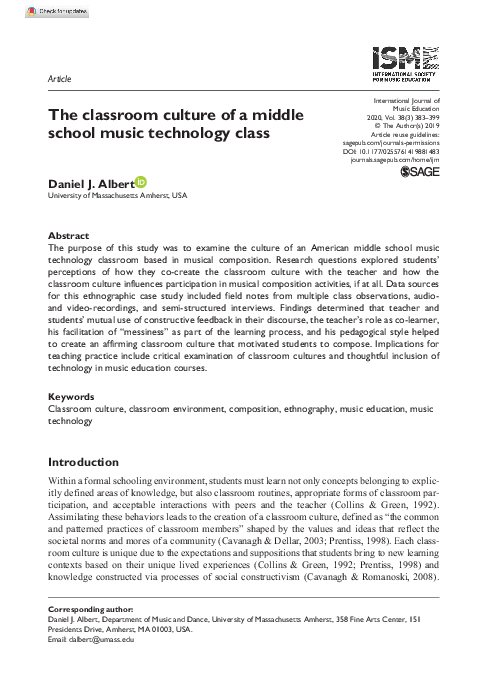 (PDF) The classroom culture of a middle school music technology class