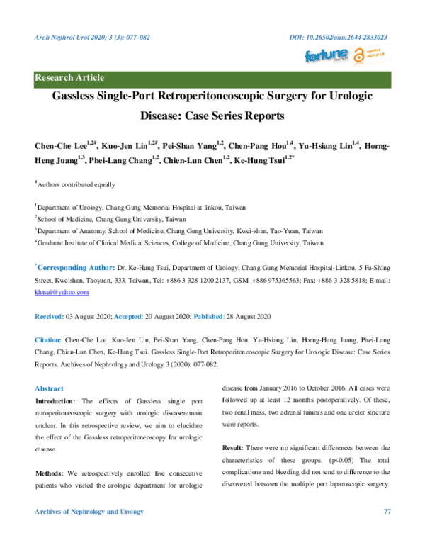 (PDF) Gassless Single-Port Retroperitoneoscopic Surgery for Urologic Disease: Case Series Reports