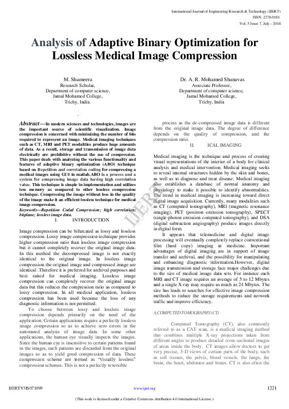 (PDF) IJERT-Analysis of Adaptive Binary Optimization for Lossless Medical Image Compression