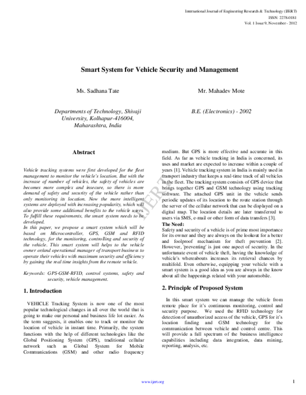 (PDF) IJERT-Smart System for Vehicle Security and Management