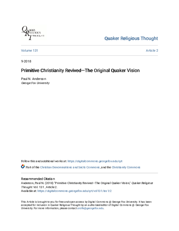(PDF) "Primitive Christianity Revived'— The Original Quaker Vision"