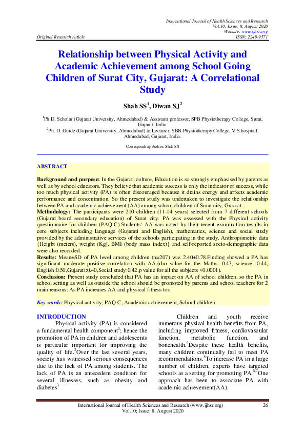 (PDF) Relationship between Physical Activity and Academic Achievement ...