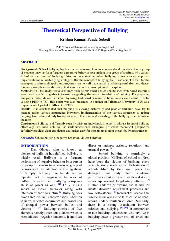 (PDF) Theoretical Perspective of Bullying