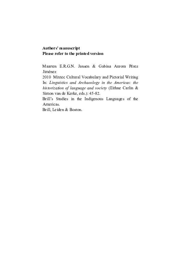 (PDF) Mixtec Cultural Vocabulary and Pictorial Writing | Gabina Aurora ...