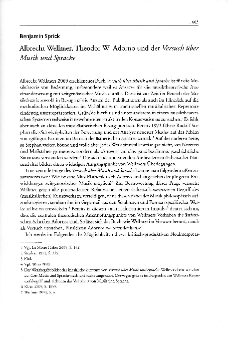 (PDF) Albrecht Wellmer, Theodor W. Adorno und der »Versuch über Musik ...