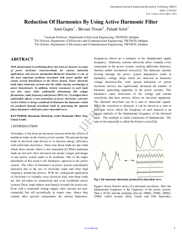 (PDF) IJERT-Reduction Of Harmonics By Using Active Harmonic Filter
