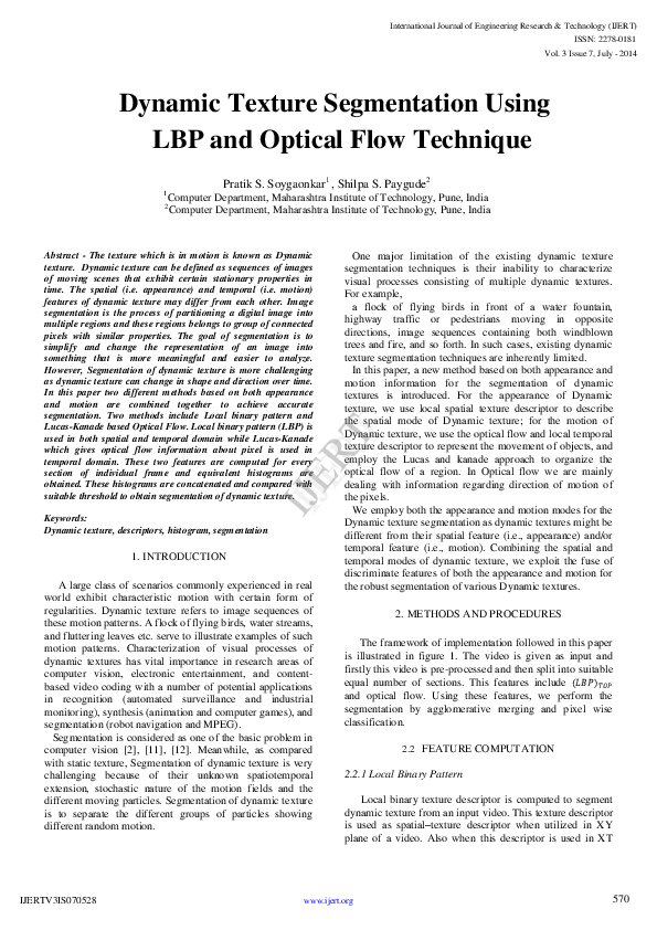 Pdf Ijert Dynamic Texture Segmentation Using Lbp And Optical Flow Technique