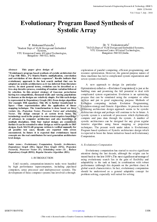 (PDF) IJERT-Evolutionary Program Based Synthesis of Systolic Array