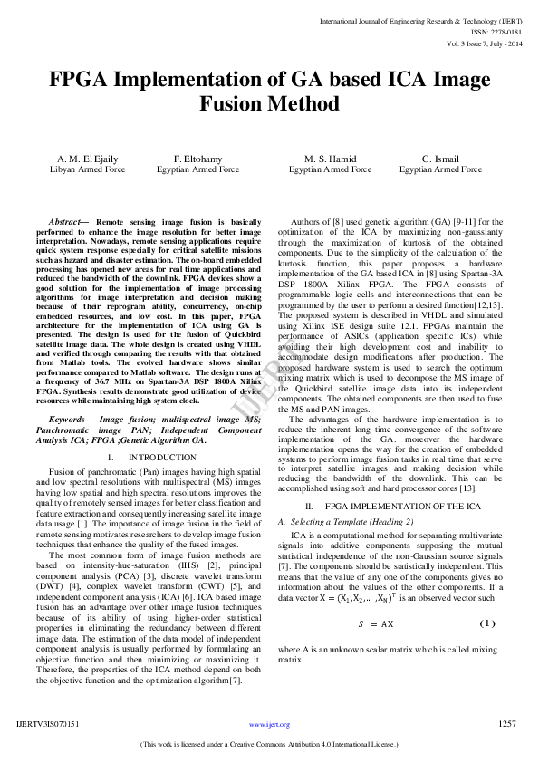 (PDF) IJERT-FPGA Implementation of GA based ICA Image Fusion Method (PDF) IJERT-FPGA Implementation of GA based ICA Image Fusion Method