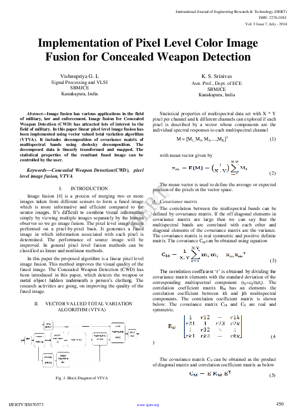 Pdf Ijert Implementation Of Pixel Level Color Image Fusion For Concealed Weapon Detection