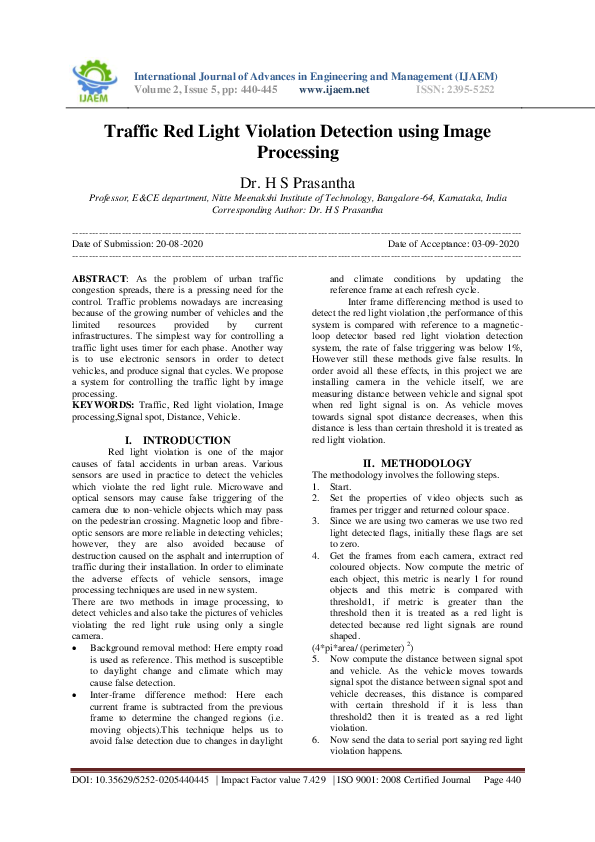 Pdf Traffic Red Light Violation Detection Using Image Processing