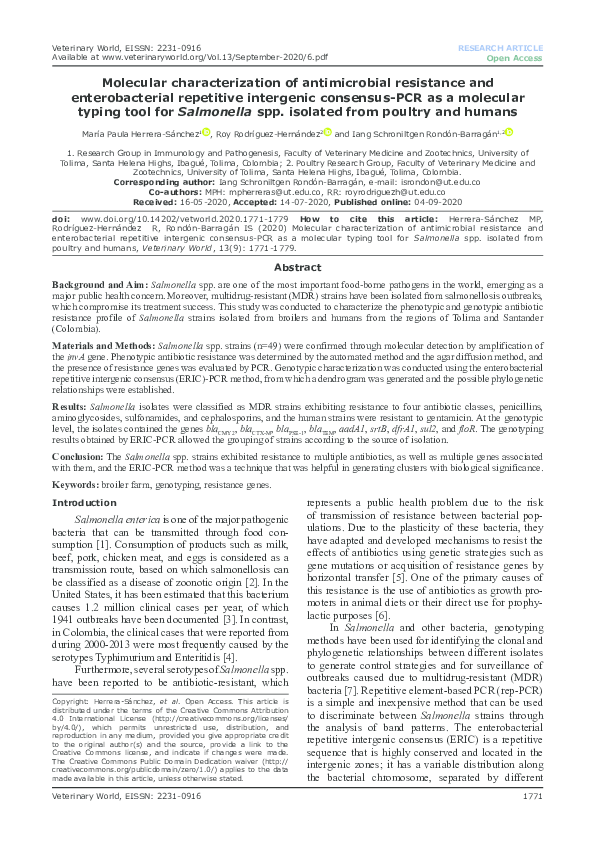 (PDF) Molecular Typing and Resistance in Salmonella