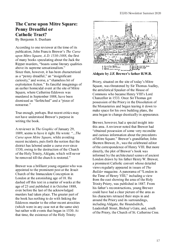 (PDF) The Curse upon Mitre Square: Penny Dreadful or Catholic Tract?