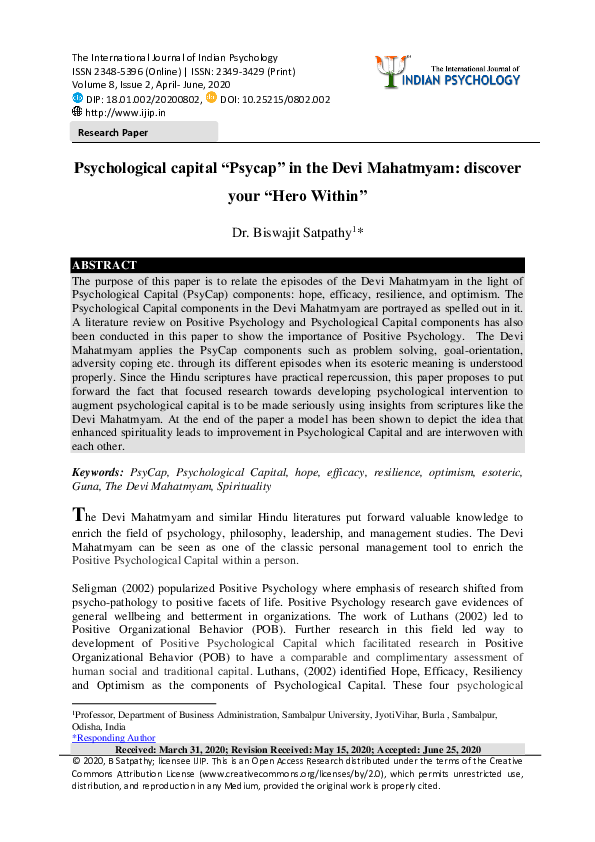 (PDF) Psychological capital "Psycap" in the Devi Mahatmyam: discover ...