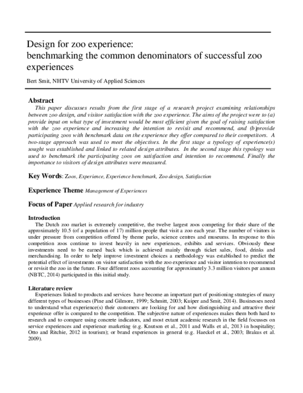 (PDF) Design for zoo experience: benchmarking the common denominators ...