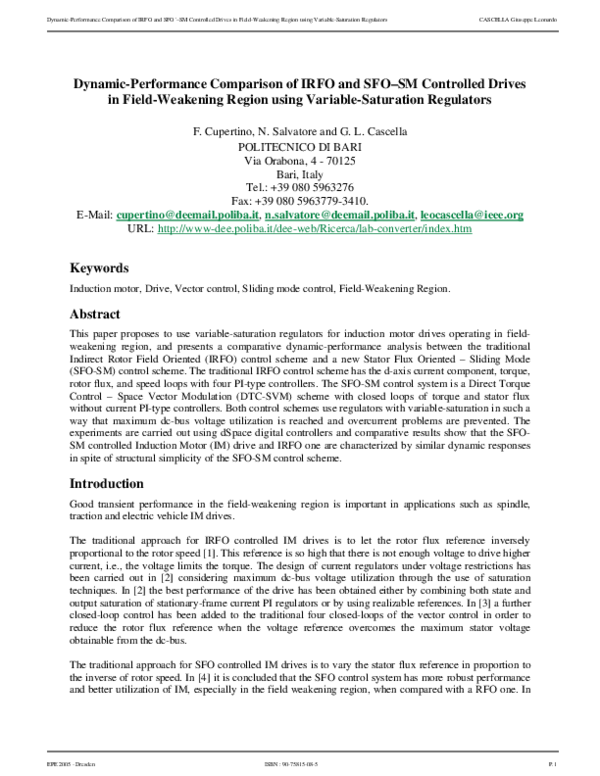 Pdf Dynamic Performance Comparison Of Irfo And Sfo Sm Controlled Drives In Field Weakening
