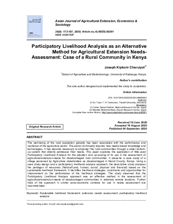 (PDF) Participatory Livelihood Analysis as an Alternative Method for ...