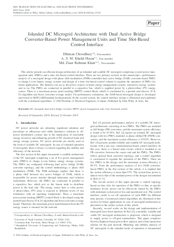 (PDF) Islanded DC Microgrid Architecture with Dual Active Bridge Converter-Based Power ...