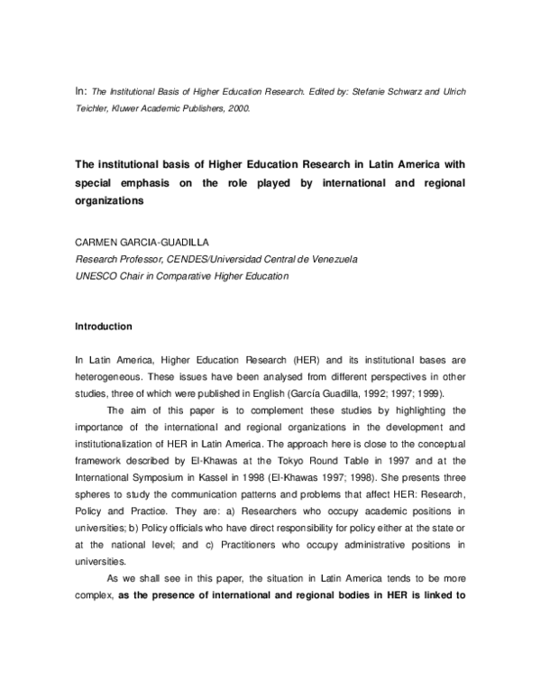 (PDF) The institutional Basis of Higher Education Research in Latin ...
