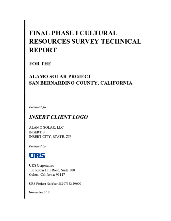 (PDF) FINAL PHASE I CULTURAL RESOURCES SURVEY TECHNICAL REPORT FOR THE ...