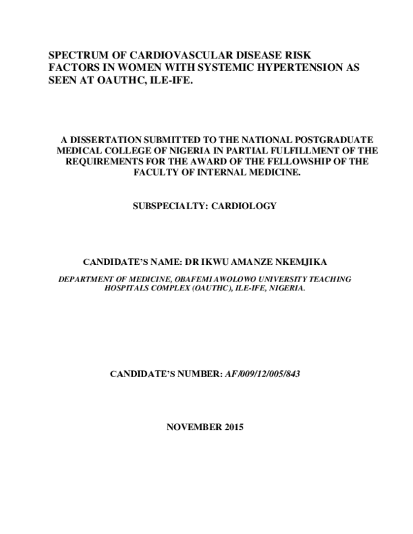 (PDF) SPECTRUM OF CARDIOVASCULAR DISEASE RISK FACTORS IN WOMEN WITH ...
