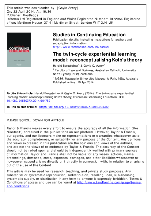 (PDF) Studies in Continuing Education The twin-cycle experiential ...