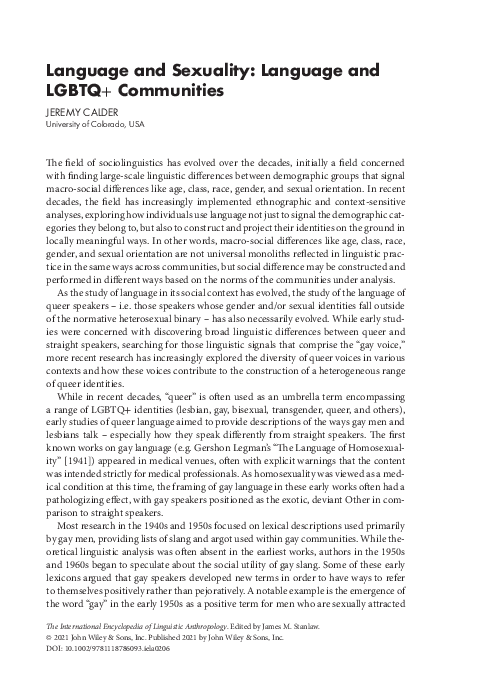 (PDF) Language and Sexuality: Language and LGBTQ+ Communities