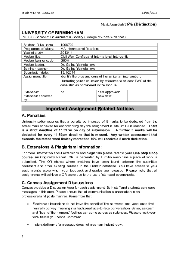 (DOC) Humanitarian Intervention Essay: Identify the pros and cons of ...