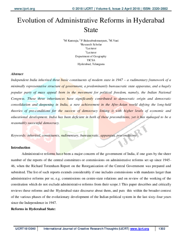 (PDF) Evolution of Administrative Reforms in Hyderabad State