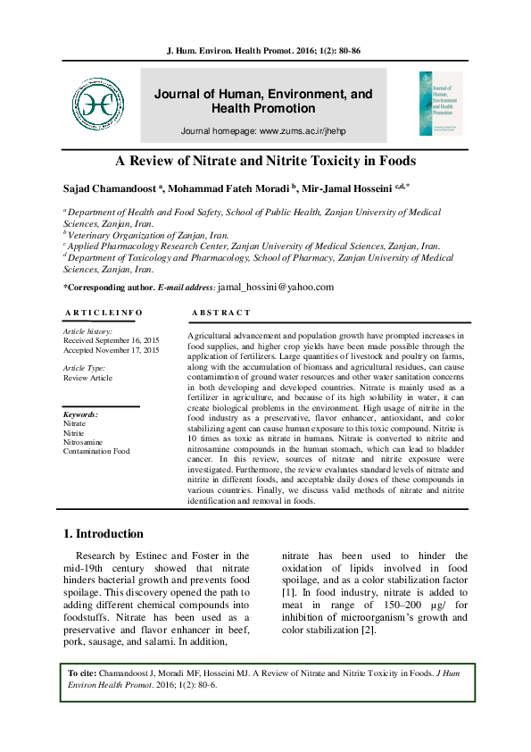 (PDF) A Review of Nitrate and Nitrite Toxicity in Foods