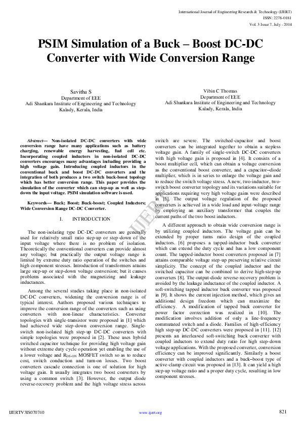 (PDF) IJERT-PSIM Simulation of a Buck -Boost DC-DC Converter with Wide Conversion Range