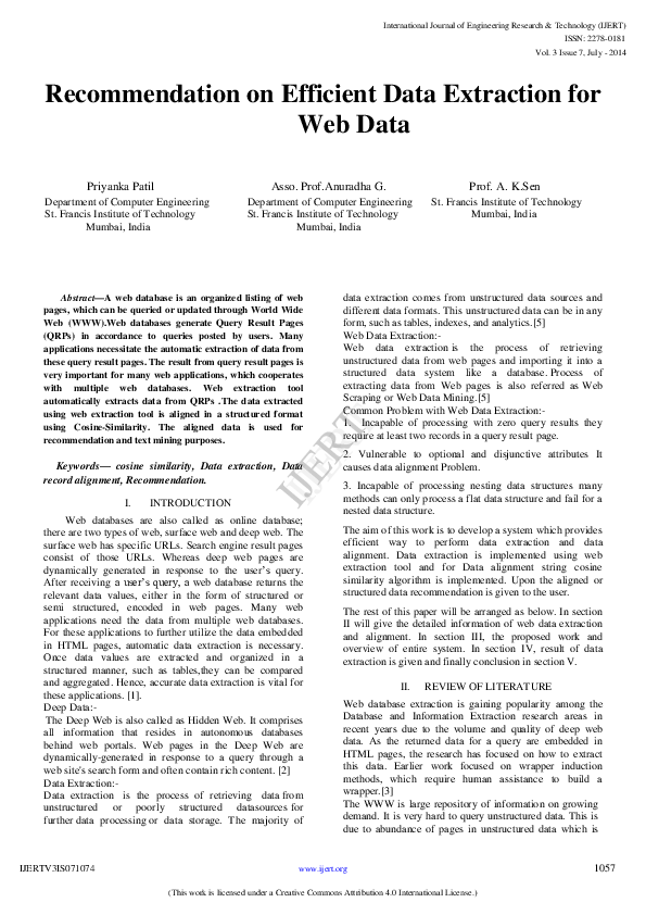 (PDF) IJERT-Recommendation on Efficient Data Extraction for Web Data