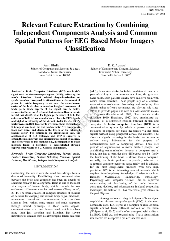 Pdf Multi Sessions Outcome For Eeg Feature Extraction And Classification Methods In A Motor