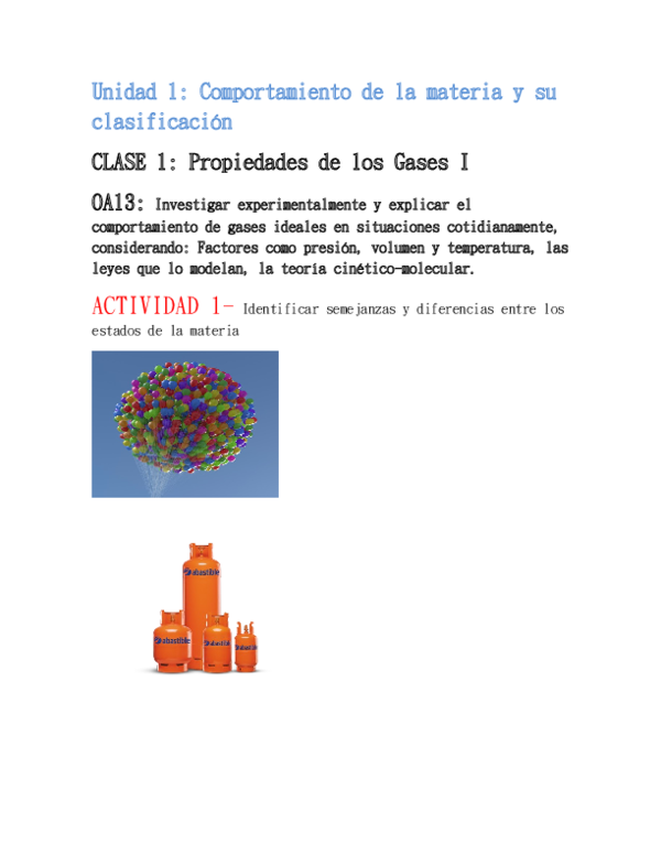 (DOC) Unidad 1: Comportamiento de la materia y su clasificación CLASE 1 ...