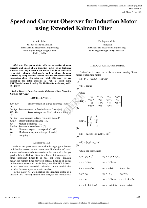 (PDF) EKF-Based Speed and Current Estimation in Induction Motors