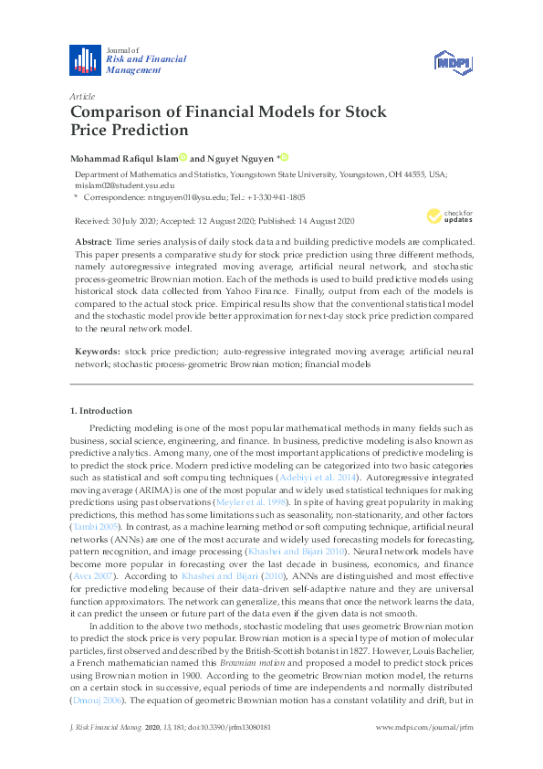 (PDF) Comparison of Financial Models for Stock Price Prediction