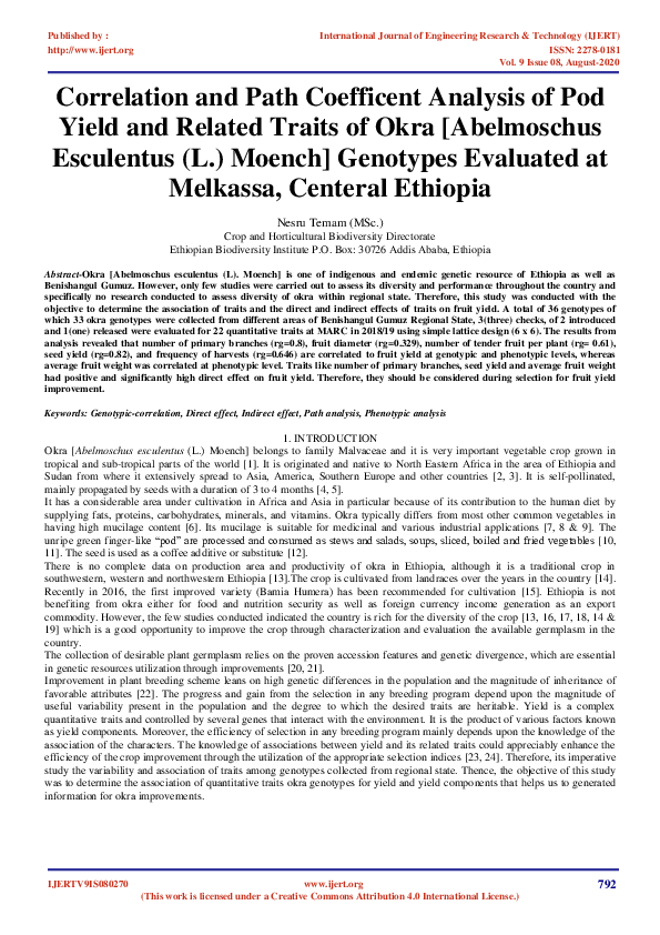 (PDF) IJERT-Correlation and Path Coefficent Analysis of Pod Yield and Related Traits of Okra ...