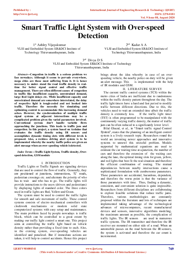 Pdf Ijert Smart Traffic Light System With Over Speed Detection