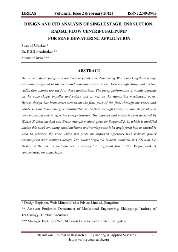Pdf Design And Cfd Analysis Of Single Stage End Suction Radial Flow