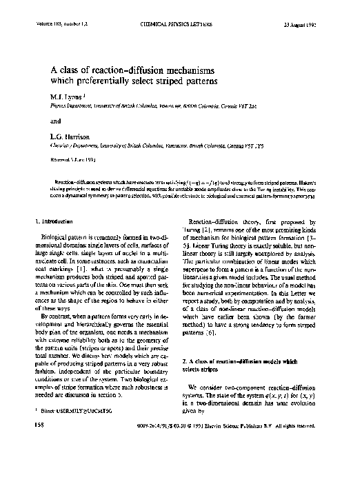 (PDF) A class of reaction-diffusion mechanisms which preferentially select striped patterns